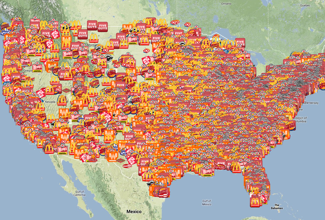This map shows the most talked-about fast food burgers in the US ...